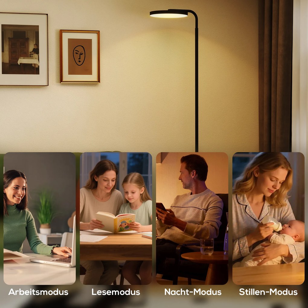 HOMCOM LED stojací lampa s magnetickým dálkovým ovládáním, flexibilně nastavitelná, otočná, kov, černá