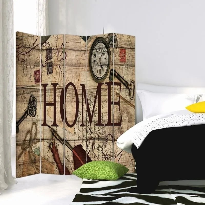 Ozdobný paraván Home Písmo Retro Brown - 180x170 cm, pětidílný, klasický paraván