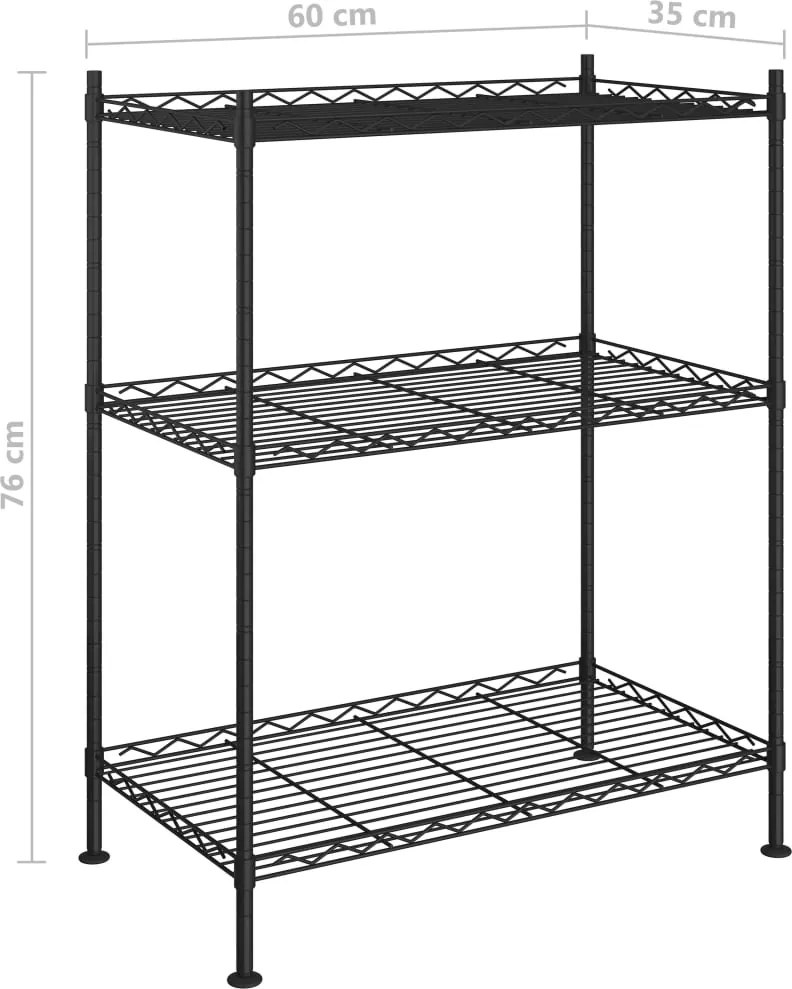 Úložný regál 3 police 60 x 35 x 76 cm černý 150 kg 324620