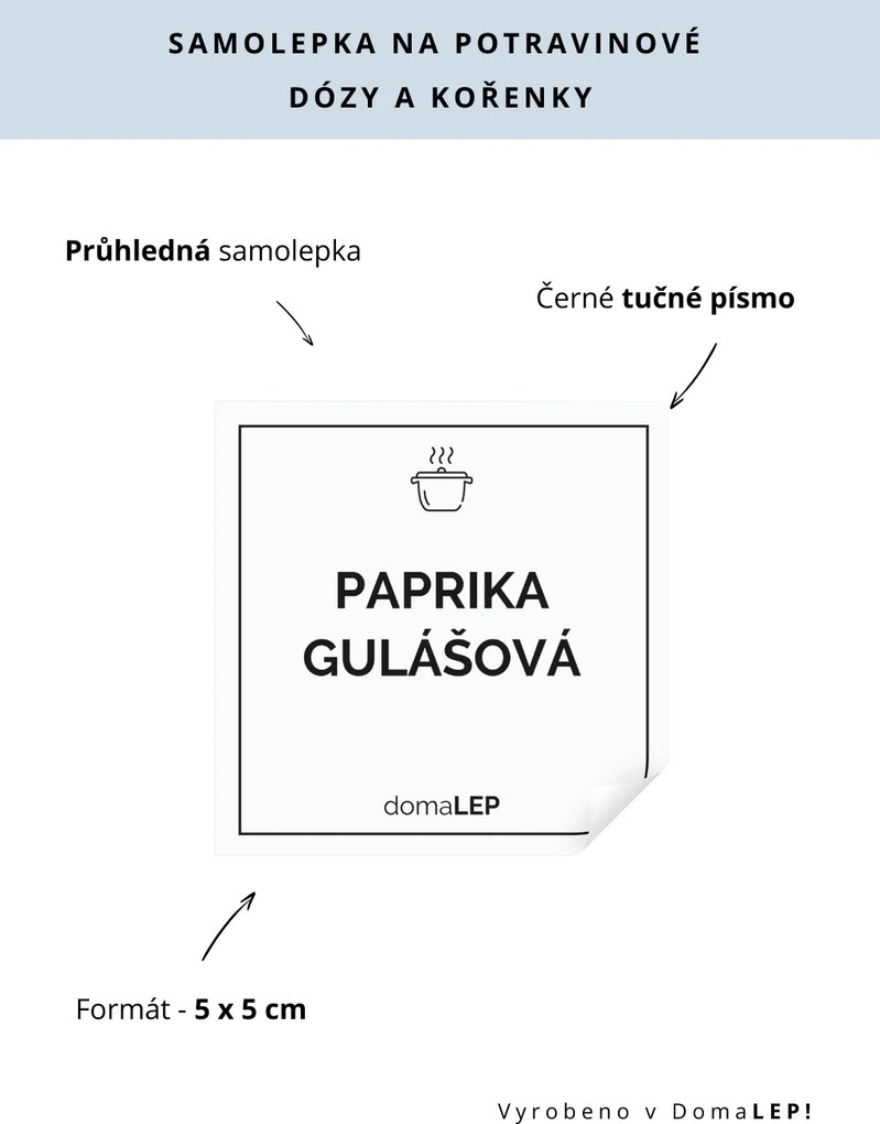 Samolepka na kořenky PAPRIKA GULÁŠOVÁ průhledná 5 × 5 cm tučné písmo