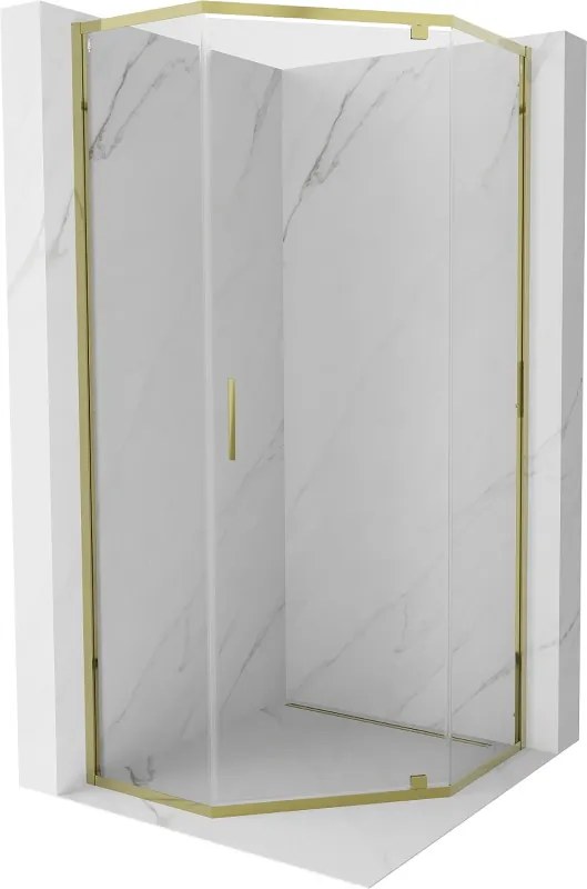 Mexen Exo-R pětiúhelníkový sprchový kout s otočnými dveřmi 90 x 90 cm, transparentní, zlatý - 812-090-090-50-00