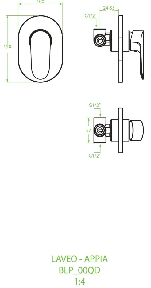 Laveo Appia, sprchová baterie podomítková h-150, chromová, LAV-BLP_00QD