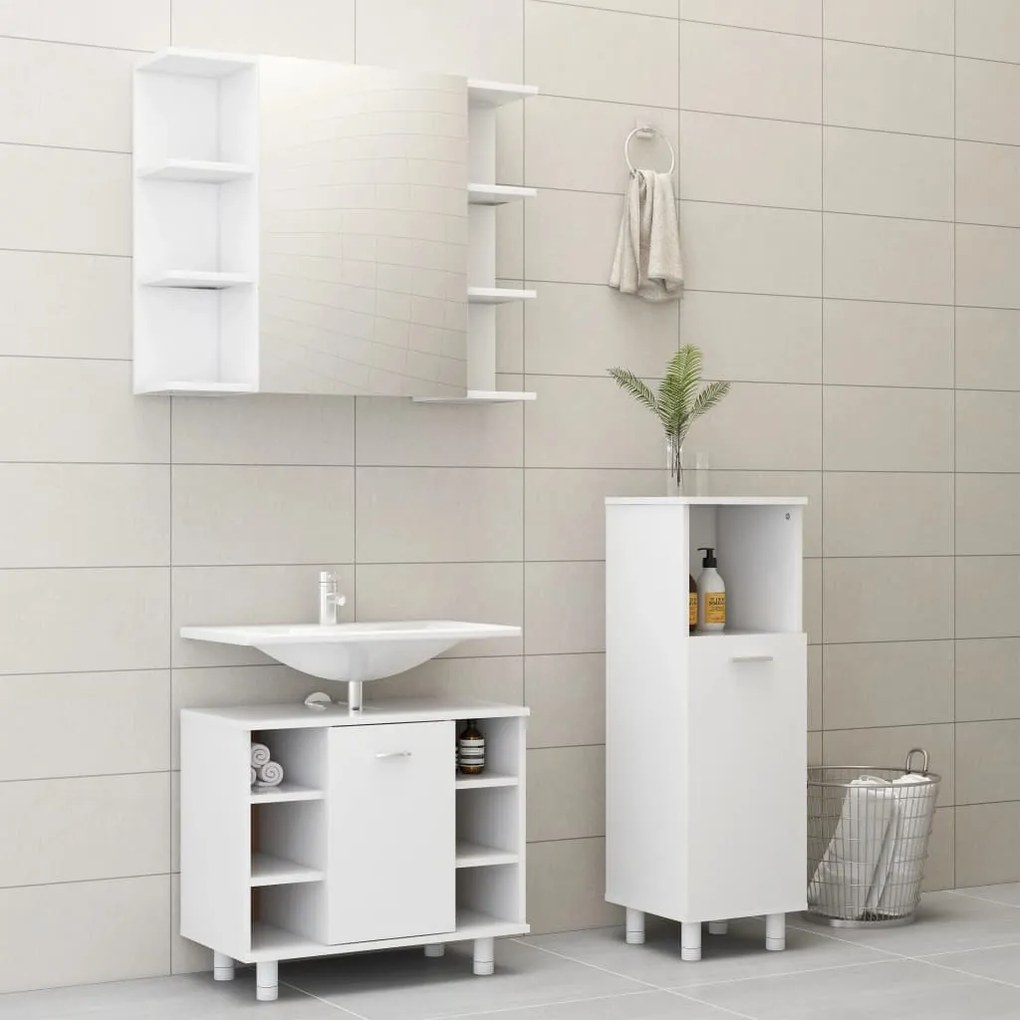 3dílná koupelnová sestava bílá kompozitní dřevo - Default Title