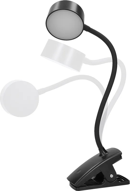 Solight LED stolní nabíjecí lampička, 2W, 210lm, 3CCT, černá, clip