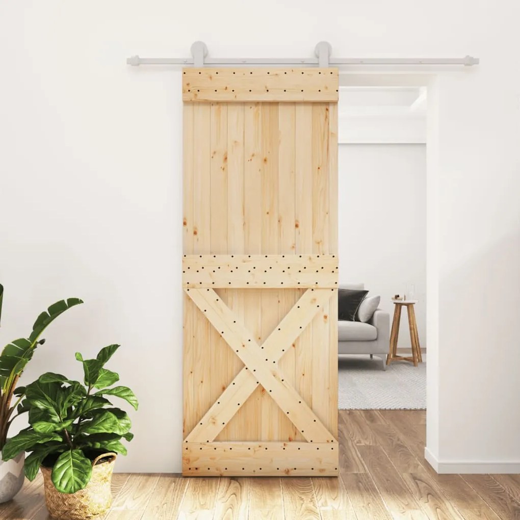 Posuvné Dveře S Kováním 80 X 210 Cm Masivní Borové Dřevo