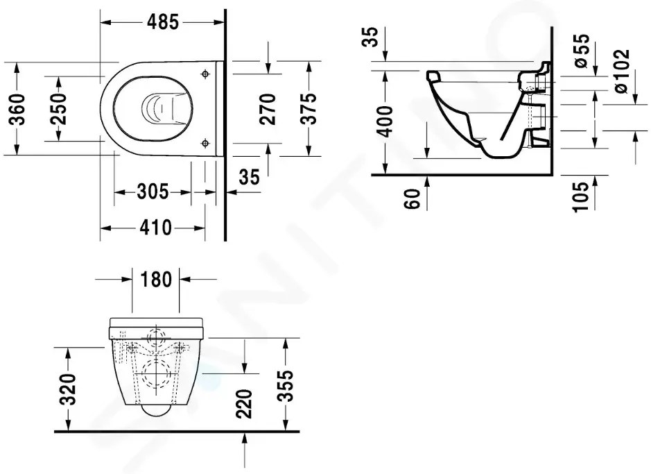 DURAVIT - Starck 3 Závěsné WC, HygieneGlaze, bílá (2227092000)