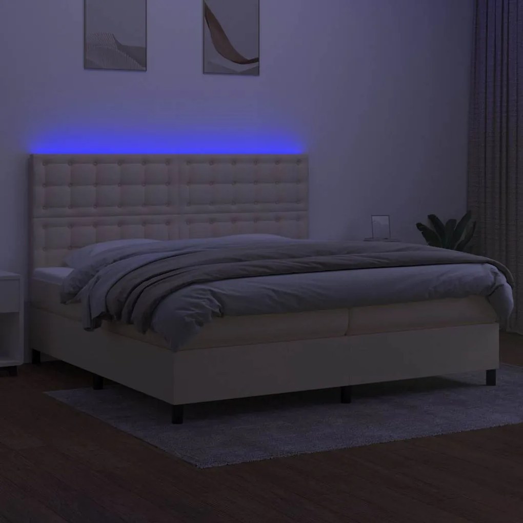 Box spring postel s matrací a LED krémová 200x200 cm textil 3135226