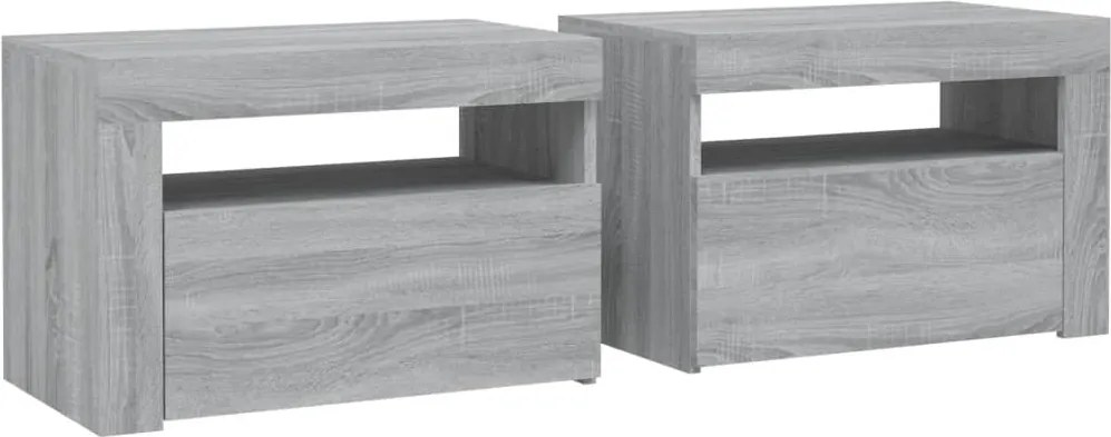 Noční stolky 2 ks s LED osvětlením šedé sonoma 60 x 35 x 40 cm 3144973
