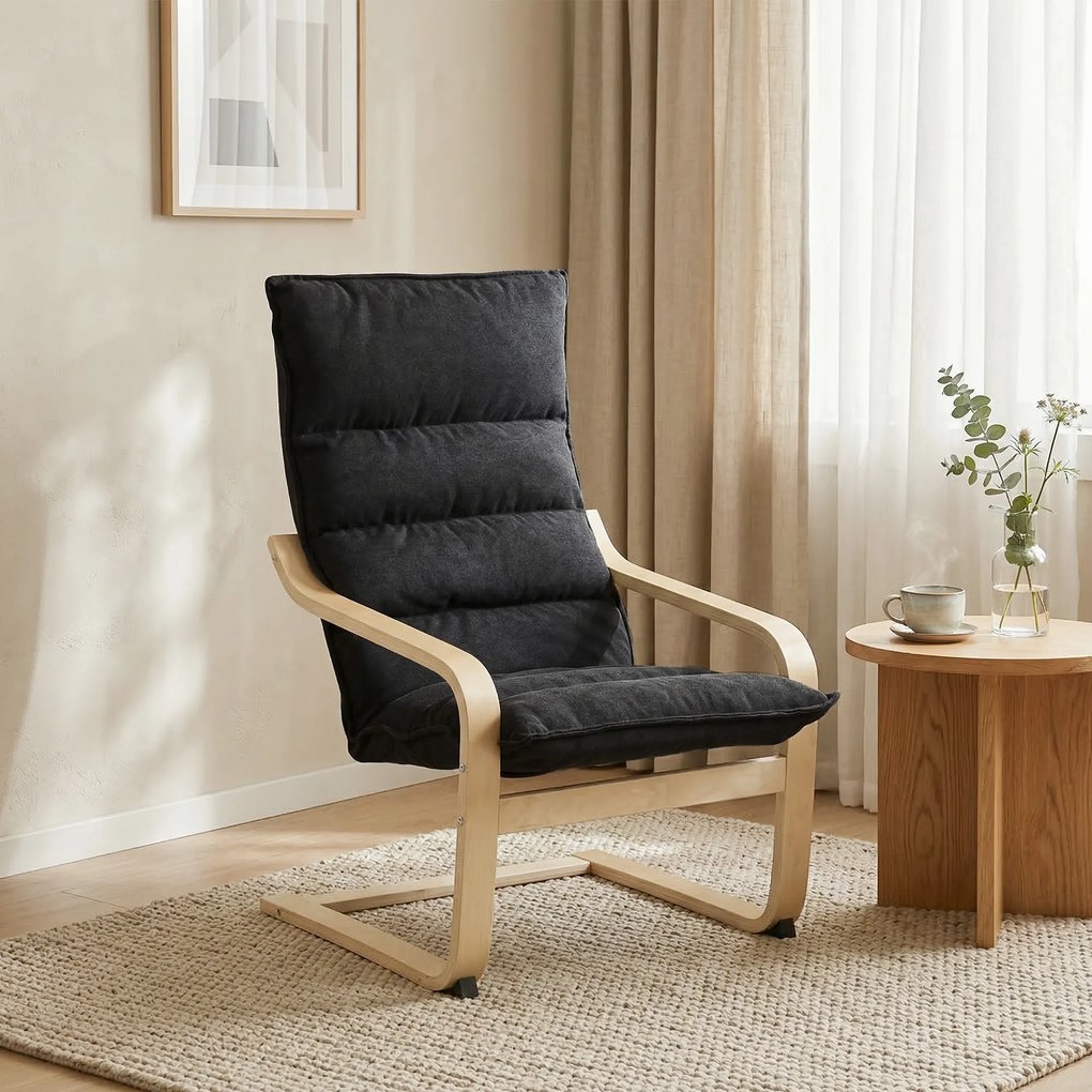 HOMCOM moderní křeslo do obývacího pokoje s vysokým polstrovaným opěradlem, dřevěnými nohami a sametovým potahem 67x83x105 cm, černá