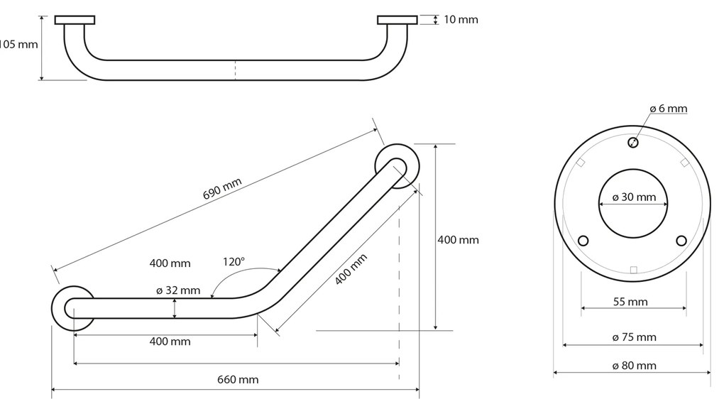 Sapho, Madlo 120° 400/400mm, nerez, XH501