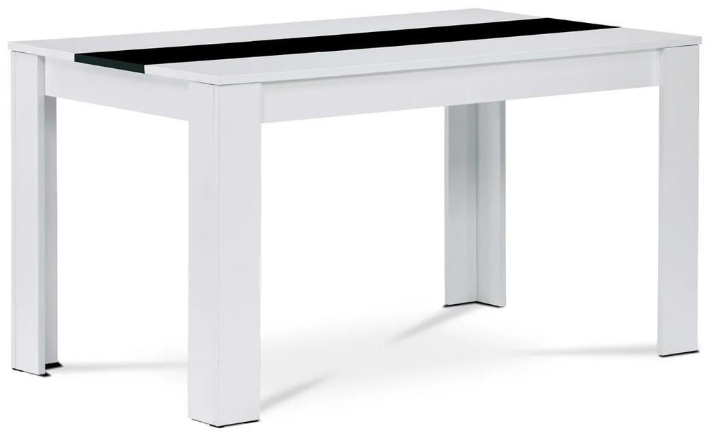 Jídelní stůl AT-B140 WT1, 138x80 cm, MDF bílé lamino, dekorativní černý pruh