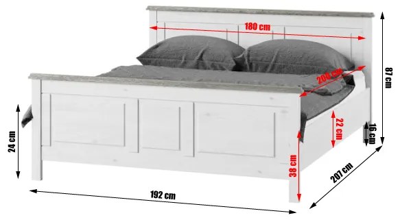 Bílá manželská postel LIONA LM16, 180x200 cm