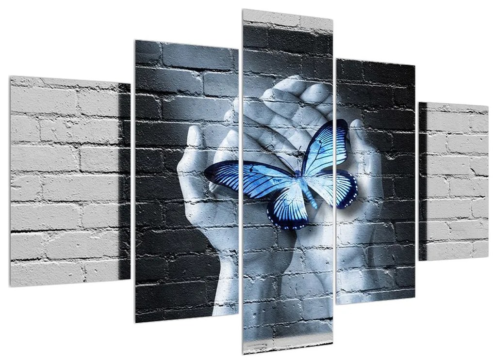 Moderní obraz dlaní s motýlem (150x105 cm)