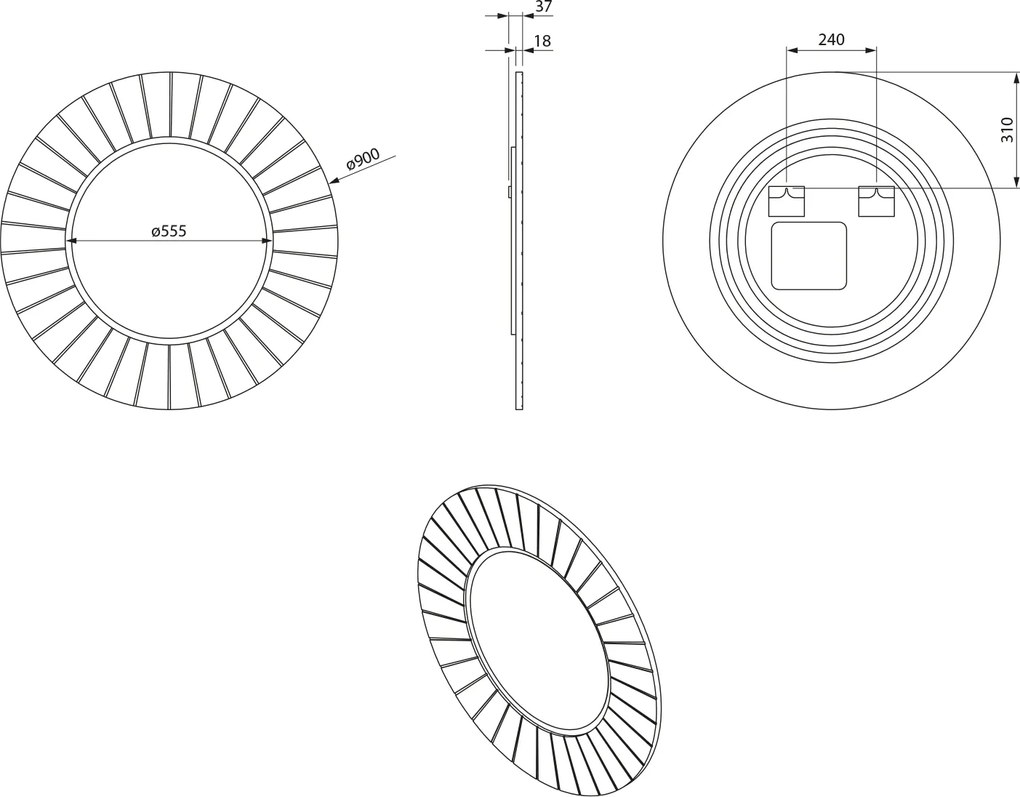 Sapho Sapho, LUMIRO STRIP kulaté zrcadlo s LED osvětlením v rámu, průměr 90cm, sína, LR950-4242S