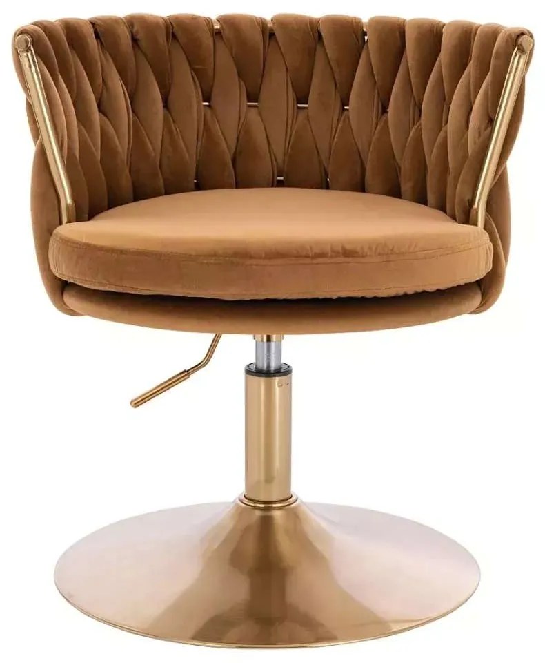 LuxuryForm DESIGN Otočná židle LYON VELUR na zlatém talíři - medová