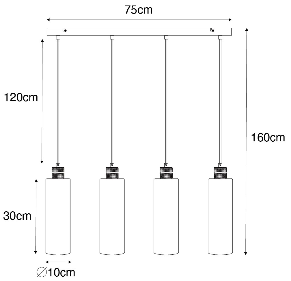 Moderní závěsné svítidlo černé s kouřovým sklem 4-světlo - Stavelot