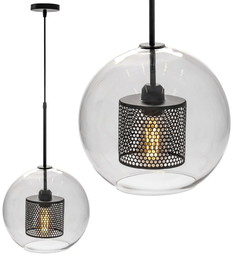 Toolight - Skleněná závěsná lampa 30cm 1xE27 60W APP559-1CP, černá, OSW-09669