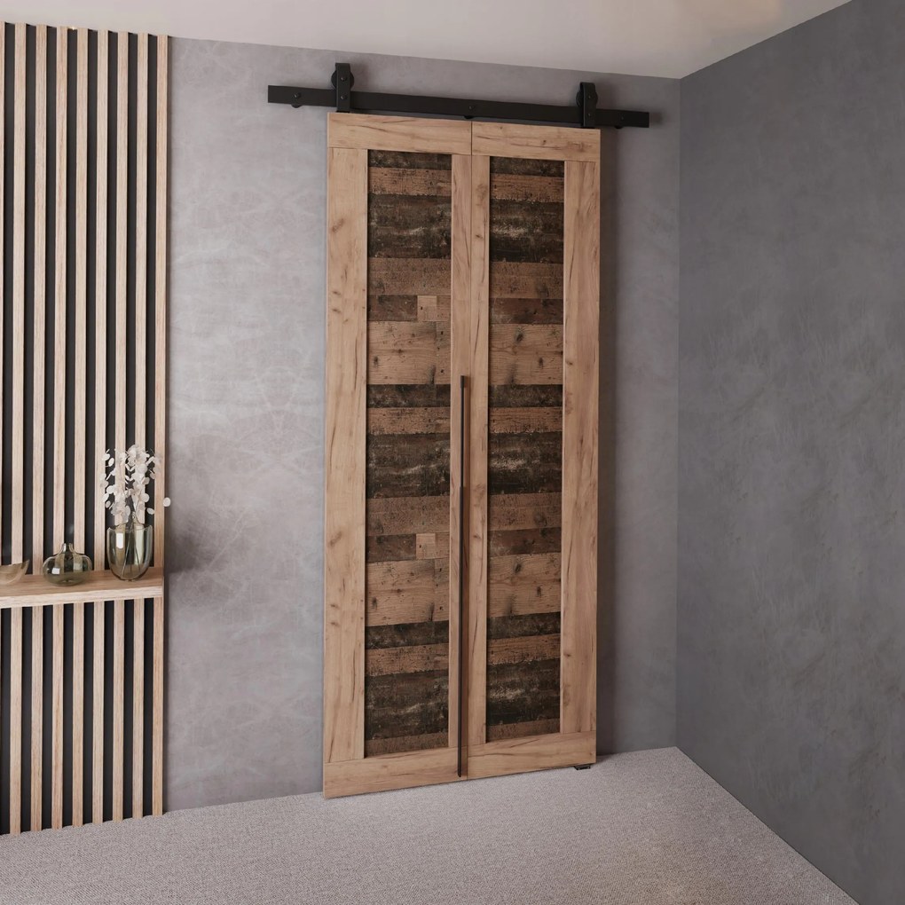 Skládací posuvné dveře QUDIO M1 dub Craft zlatý + Old Style 70