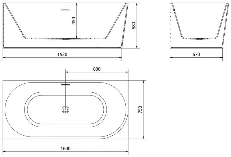 Mexen Mia, volně stojící rohová vana, lavá, 160 x 75 cm, bílá-černá, bílý přepad, 52691607575L-20