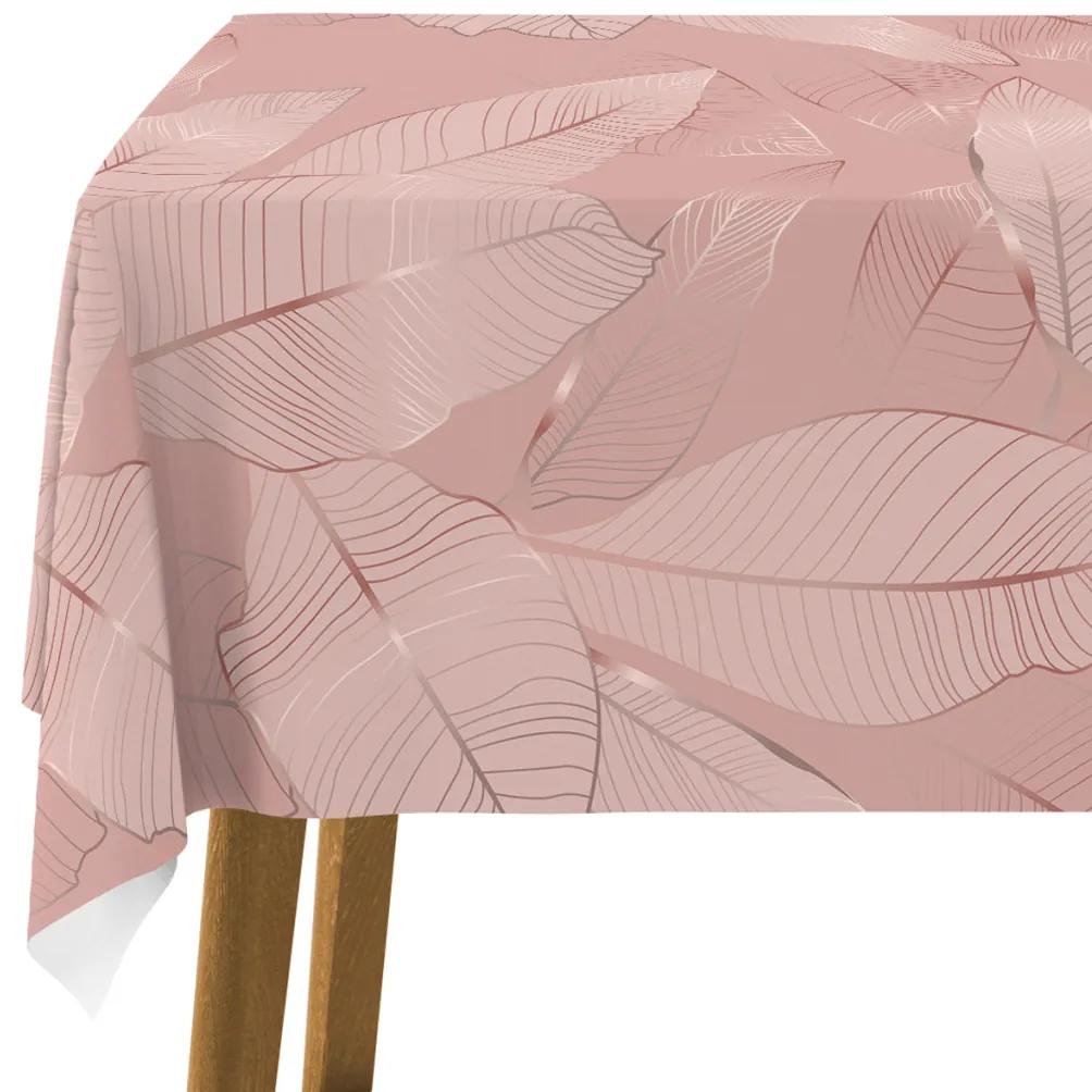 Ubrus na stůl Růžové víno - grafické listy v odstínech růžové v stylu glamour