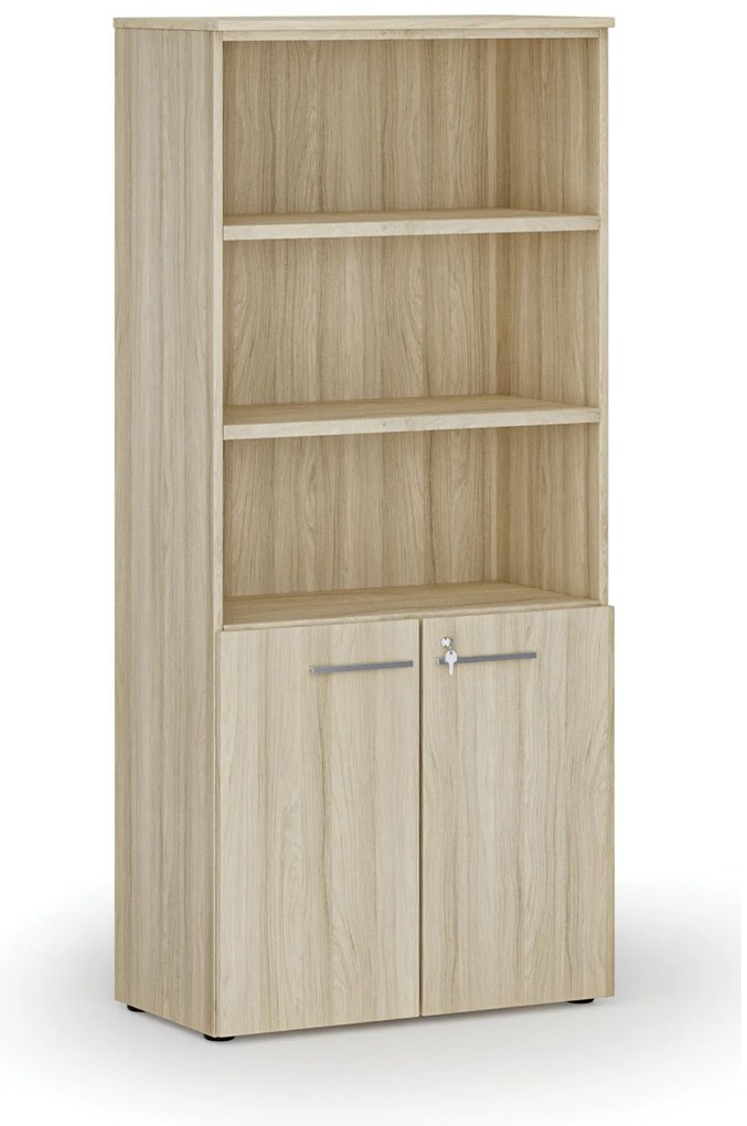 Kombinovaná kancelářská skříň PRIMO WOOD, dveře na 2 patra, 800 x 420 x 1781 mm, dub přírodní