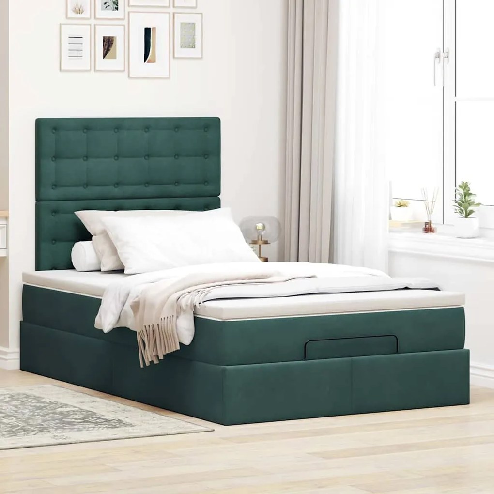 Osmanský rám postele s matracemi tmavě zelená 120x200cm samet 3314459