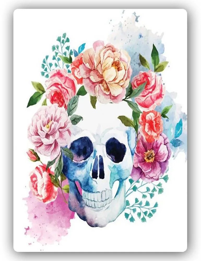 CARO Kovový obraz - Skull And Flowers 30x40 cm