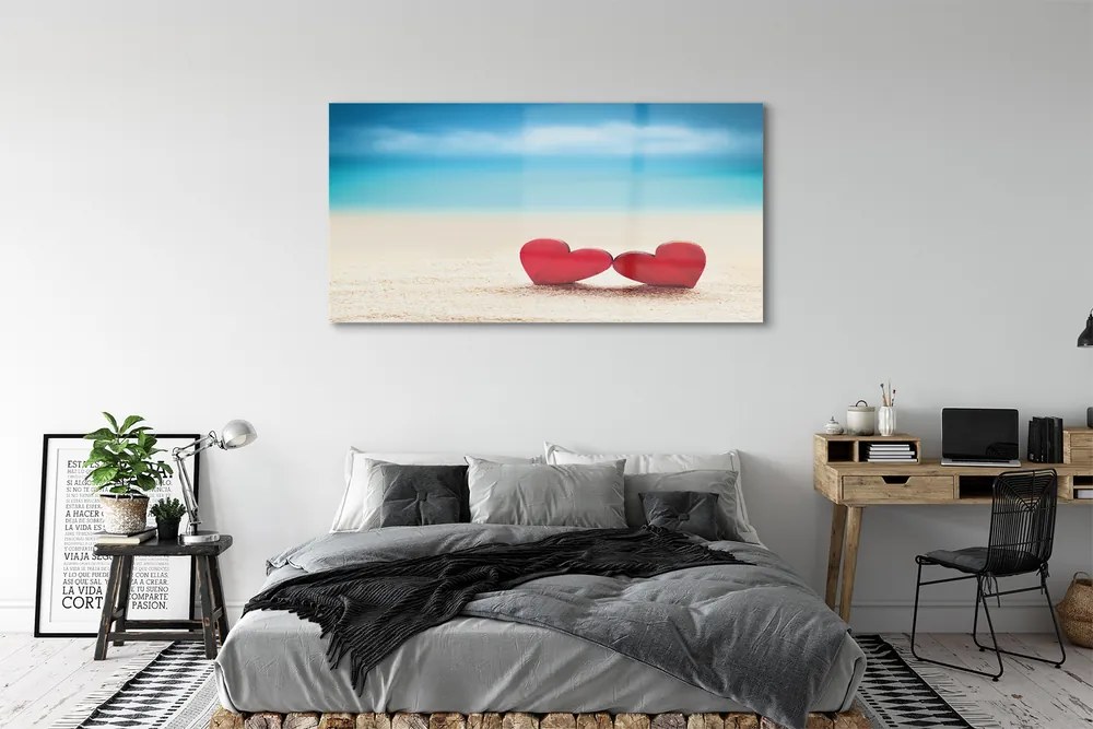 akrylový obraz Srdce červené písečné moře 140x70 cm