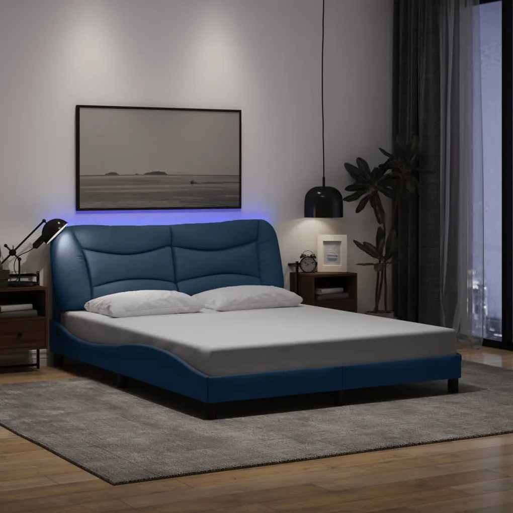 Rám postele s LED bez matrace Hvar modrý 160 x 200 cm textil 3213717