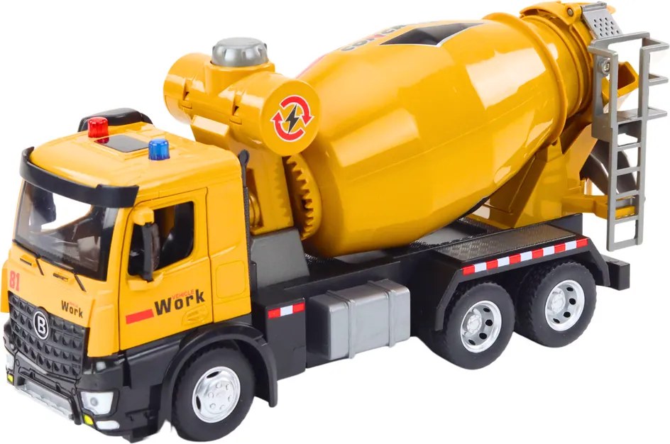 LEAN Toys Žluté betonové nákladní auto – stavební vozidlo s frikčním pohonem, světlem a zvukem