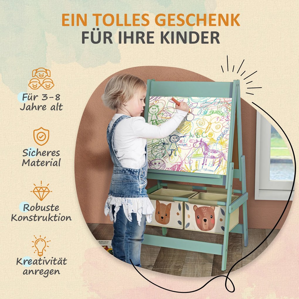 AIYAPLAY Dětská tabule, dětský stojan 3 v 1, oboustranná dětská hrací tabule, tabule a křída, stojící tabule s rolí papíru