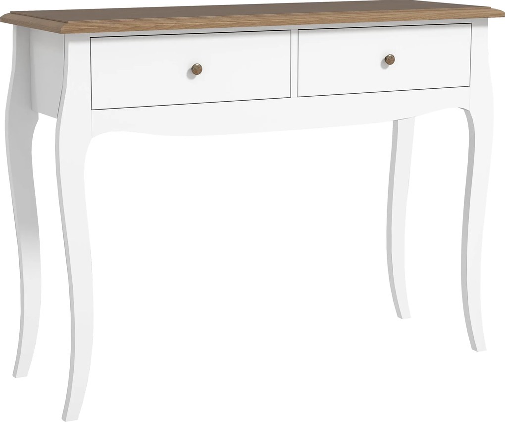 HOMCOM Zrcadlový stolek do předsíně s 2 zásuvkami v francouzském stylu pro chodbu, ložnici a obývací pokoj 100x35x76,5 cm Bílá a tmavě hnědá | Aosom