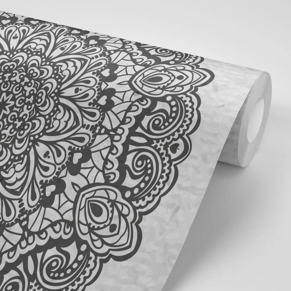 Samolepící tapeta květinová Mandala v černobílém