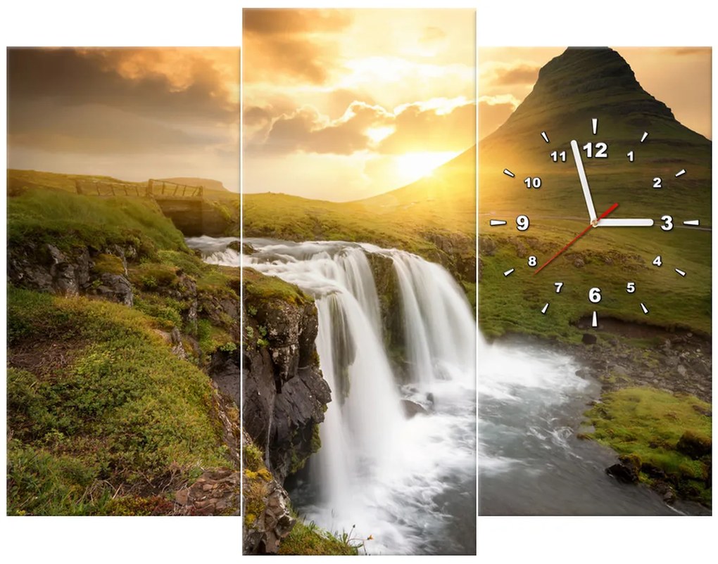 Gario Obraz s hodinami Islandská krajina - 3 dílný Rozměry: 90 x 70 cm