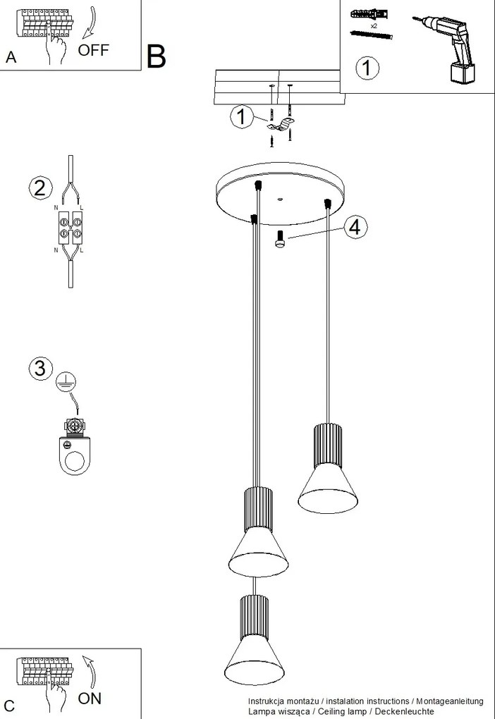 Závěsné svítidlo Estria, 3x bílé kovové stínítko, og, o