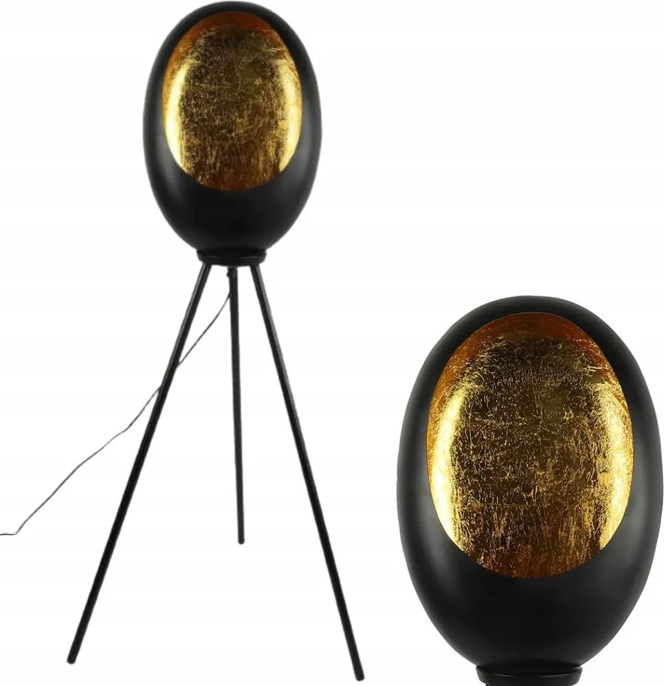 Designová Podlahová Stojací Lampa Trojnožka Černá Zlatá Loft Egg E27 122 cm