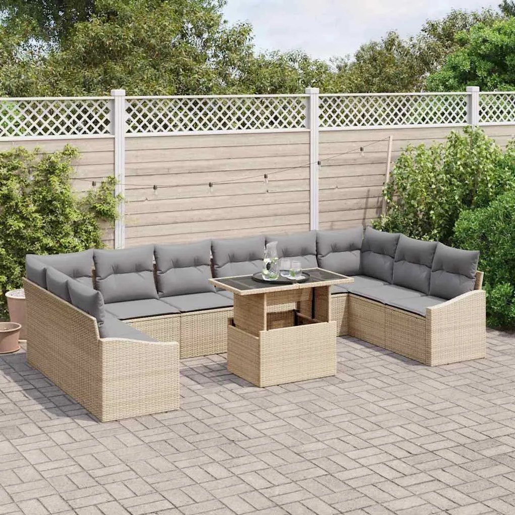 Set pohovek 11 ks Béžová a Světle šedá polyratan 3349076