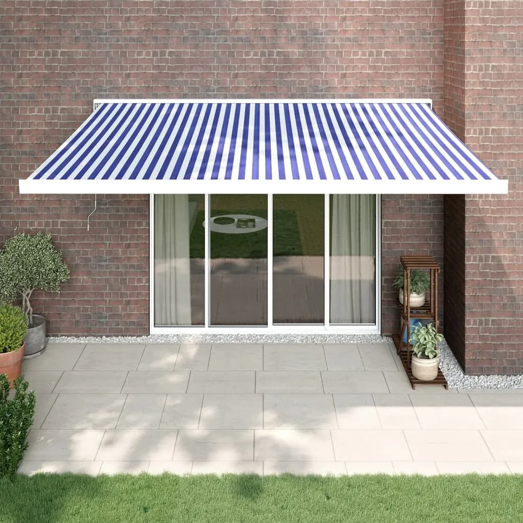 Zatahovací markýza modrá a bílá 4 x 3 m textil a hliník 3154523