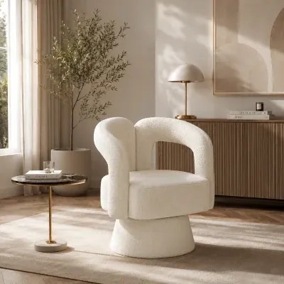 Aosom Designerská otočná kancelářská židle, čalouněná boucle látkou, válcovitý tvar pro obývací pokoj a kancelář, béžová