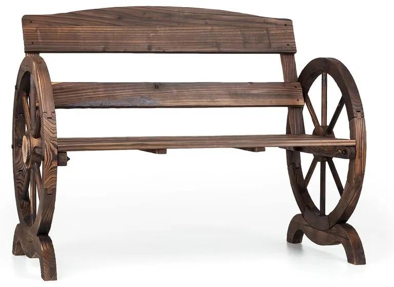 Ammergau, zahradní lavice, dřevěná, kola vozu, 108 x 65 x 86 cm, jedlové opalované dřevo