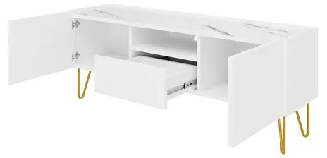 TV skříňka/stolek Animere White ARTV144, Barva: bílá / bílá + mramor bianco