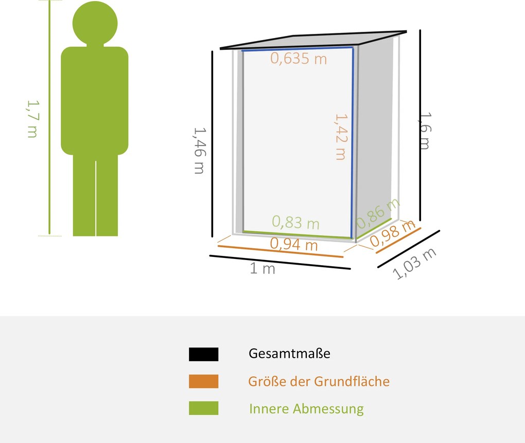 Outsunny zahradní přístřešek 1 x 1 m kovový zahradní přístřešek na nářadí 0,92 m² pozinkovaná ocel tmavě šedá