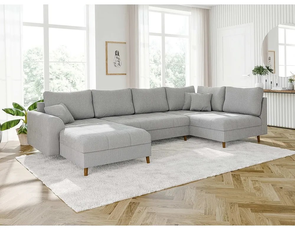 Světle šedá manšestrová rohová pohovka (levý roh/do "U") Ariella – Ropez