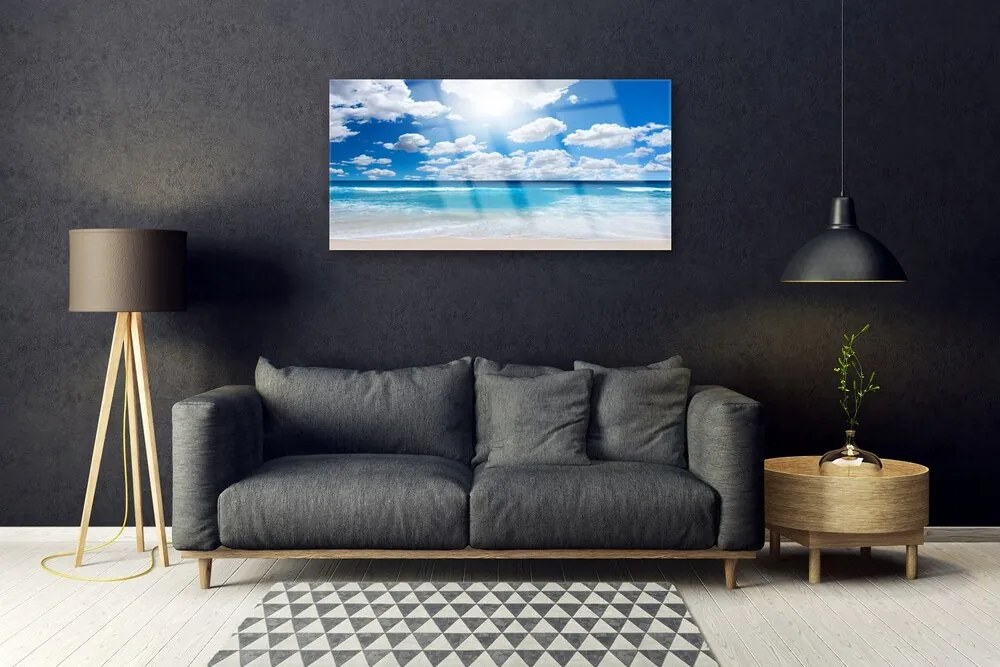 Obraz na skle Moře Pláž Mraky Krajina 140x70 cm