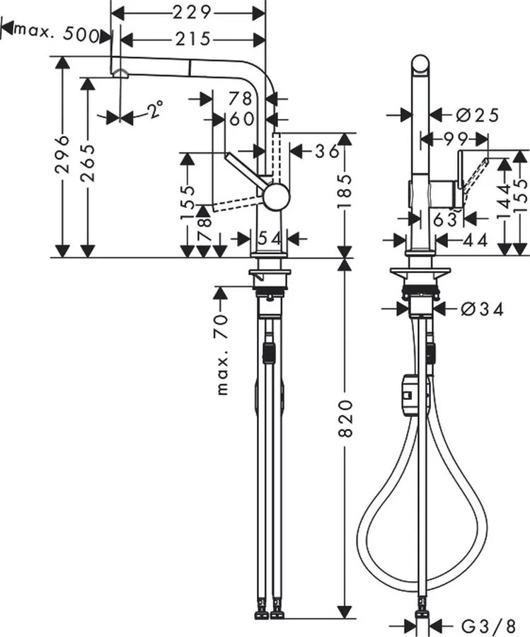 Hansgrohe M54, dřezová baterie Talis s výsuvnou koncovkou, EcoSmart, černá matná, 72845670