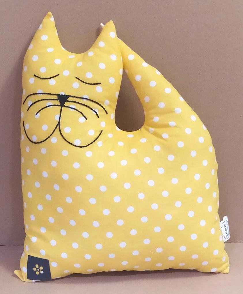 Lucas Wood Style Polštář kočička - žlutý s puntíky