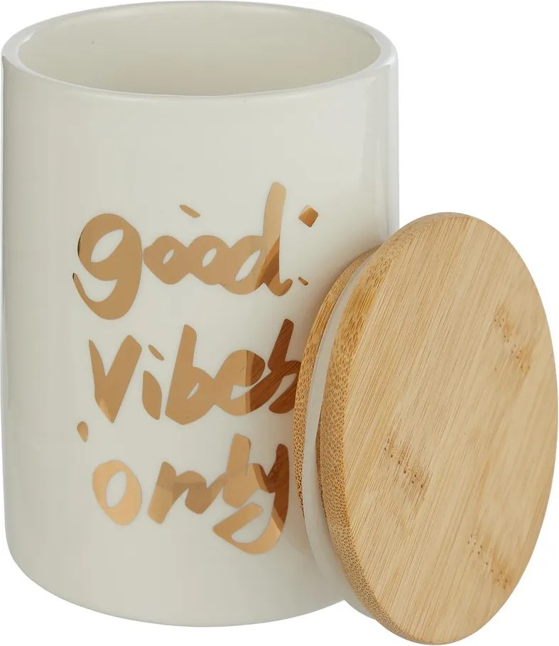 QUEEN IT Dóza s nápisem Good vibes 14 cm - bílá