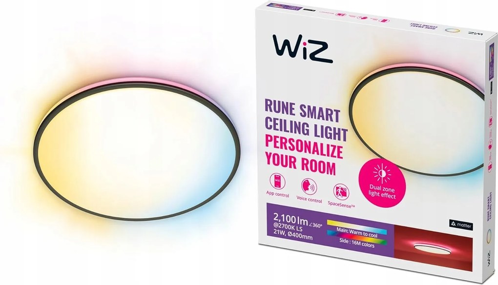 Stropní Svítidlo Led Stropní Svítidlo na omítku 21W Bílá Rgb Černá Smart WiFi WiZ