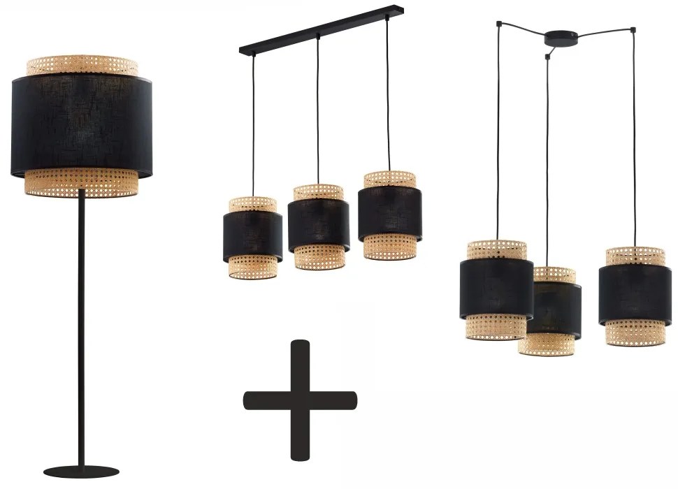 TK LIGHTING Sada osvětlení - BOHO, sestava č. 3, černá/slámová