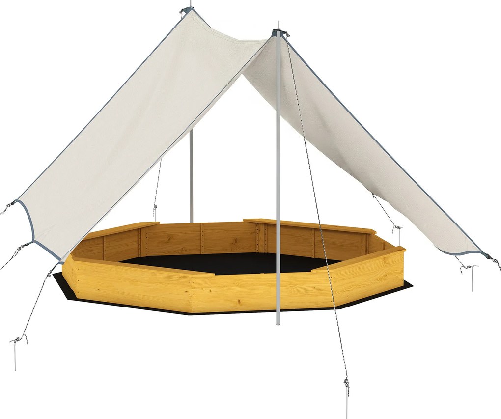 AIYAPLAY Pískoviště s střechou, 4 lavice, podložka pro 8 dětí ve věku 3-8 let, pro venkovní zahradu, dřevo, 214,5 x 214,5 cm, žlutá